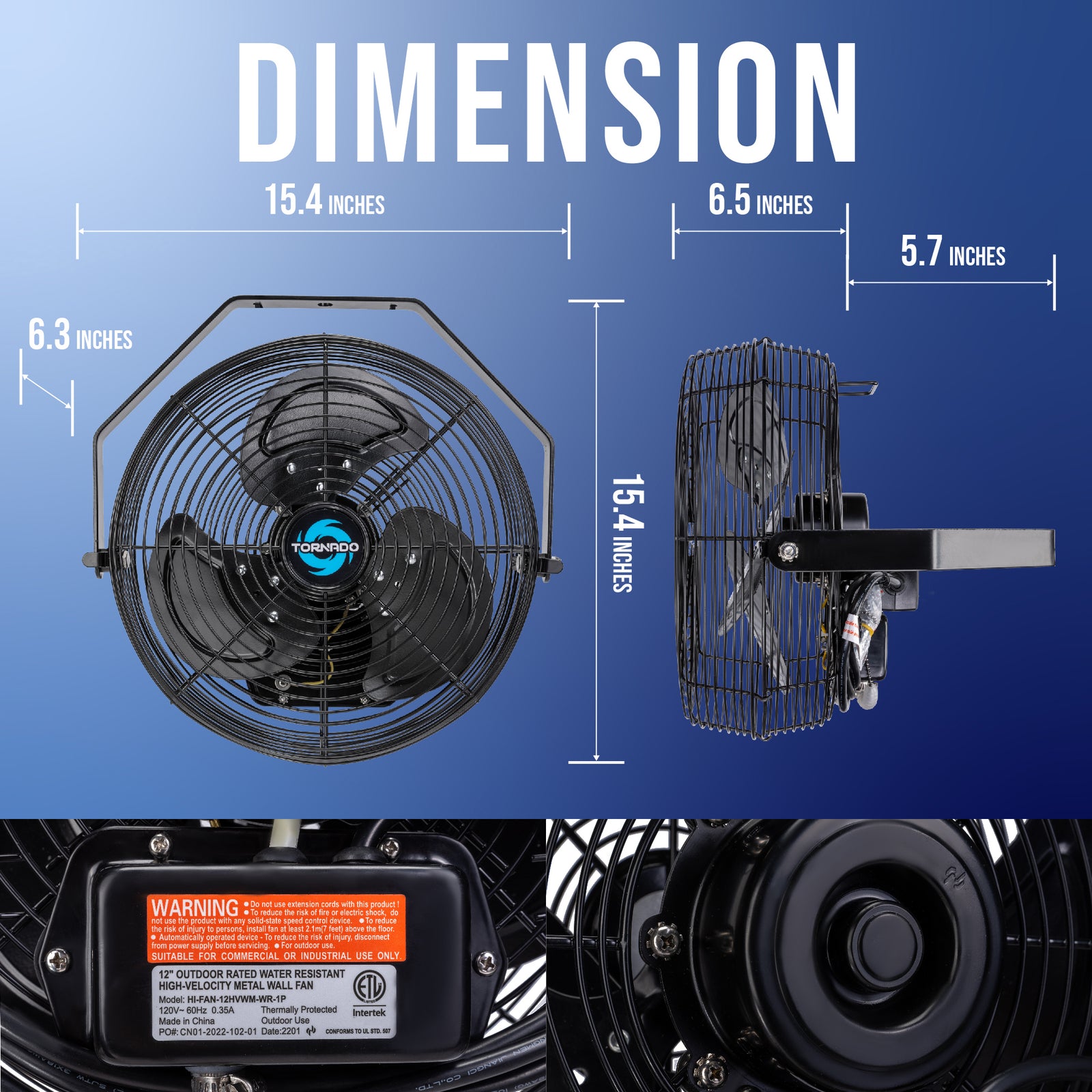 Tornado 12" Outdoor IPX4 High Velocity Metal Wall Fan