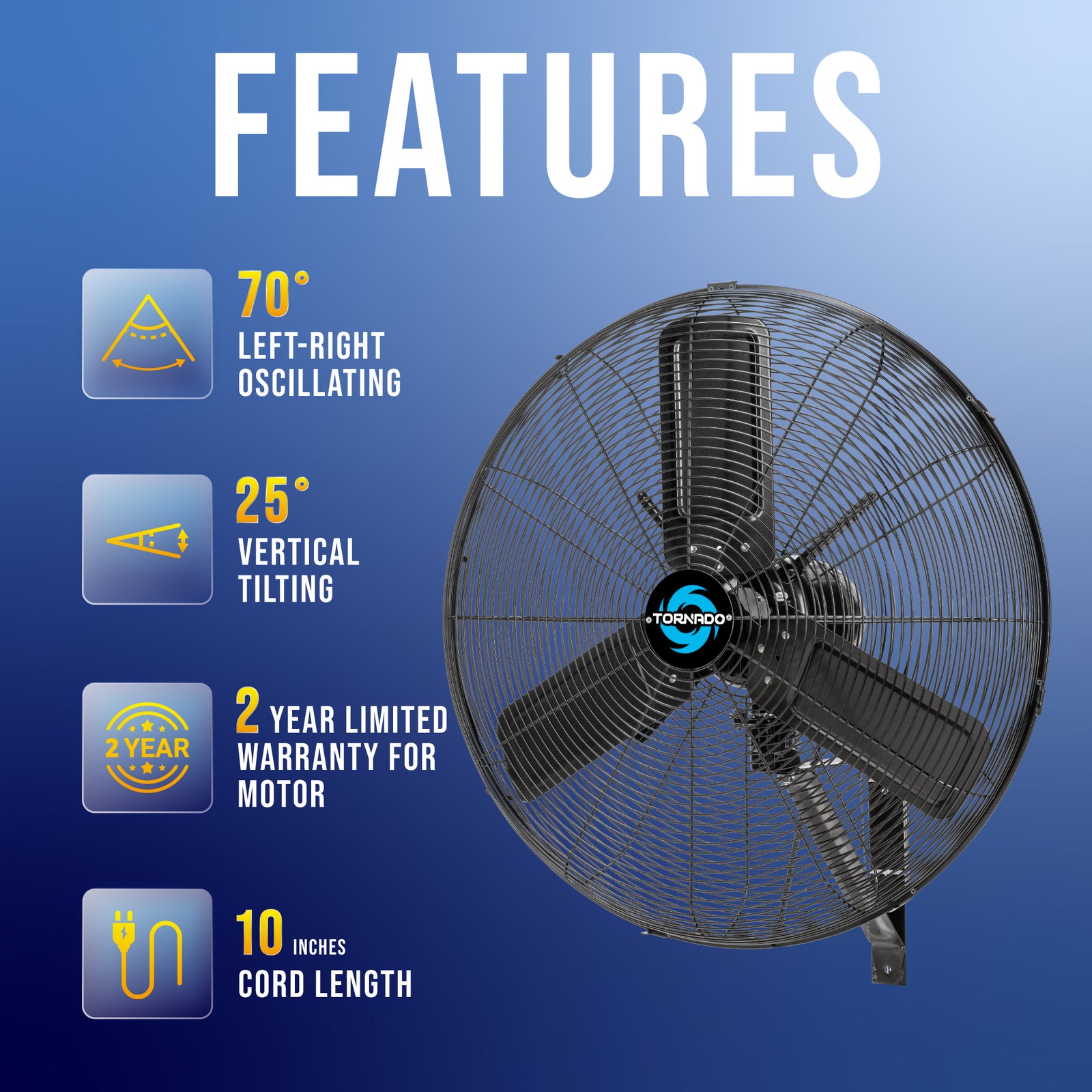 Tornado 24" Outdoor IPX4 Water Resistant Metal Oscillating Wall Fan
