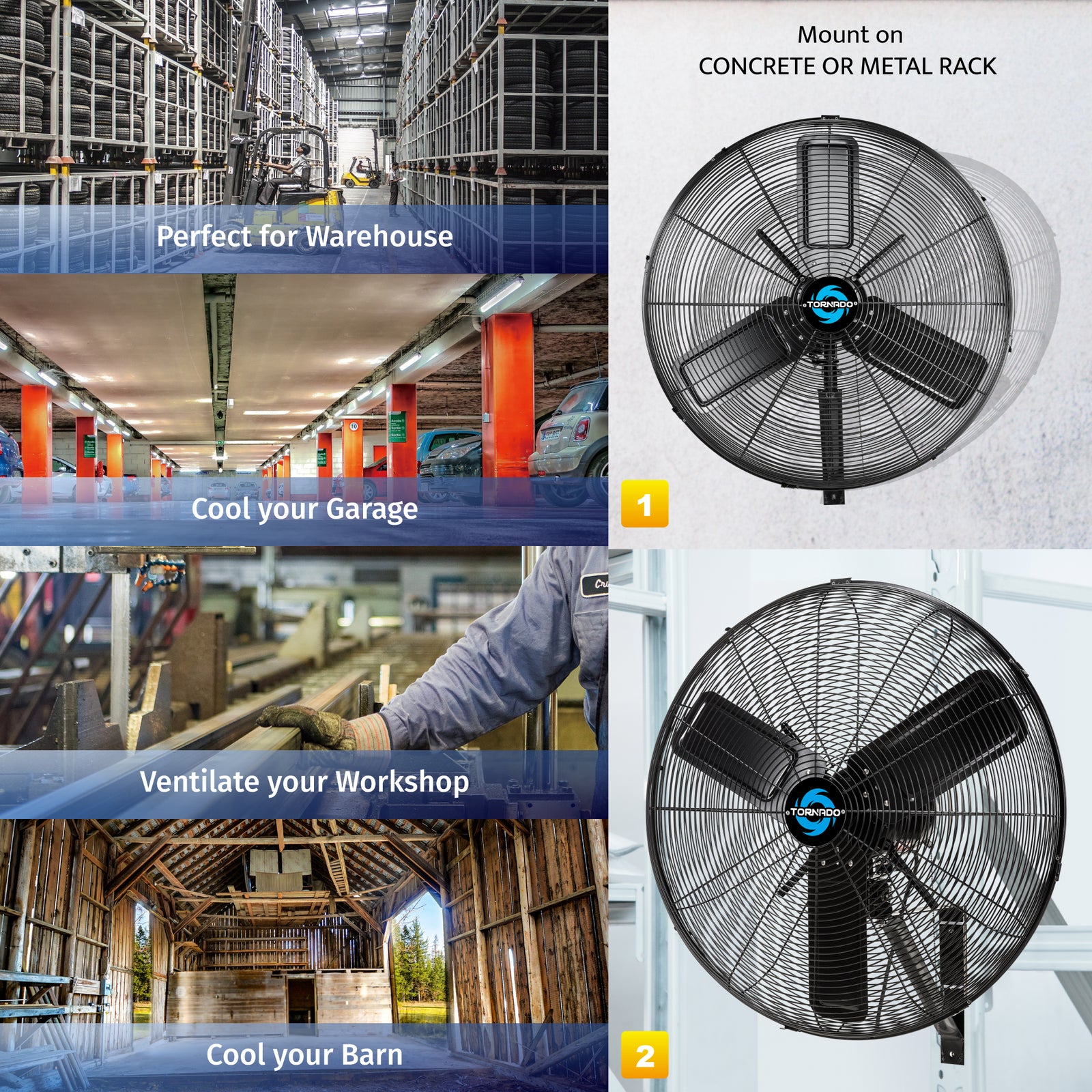 Tornado 24" Outdoor IPX4 Water Resistant Metal Oscillating Wall Fan